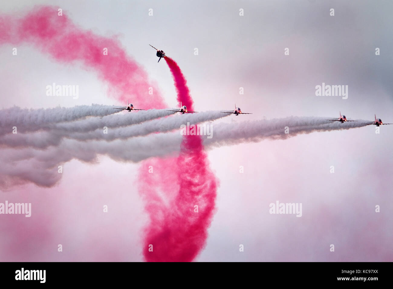 The 2017 RAF Red Arrows display team in action at Scampton air show ...