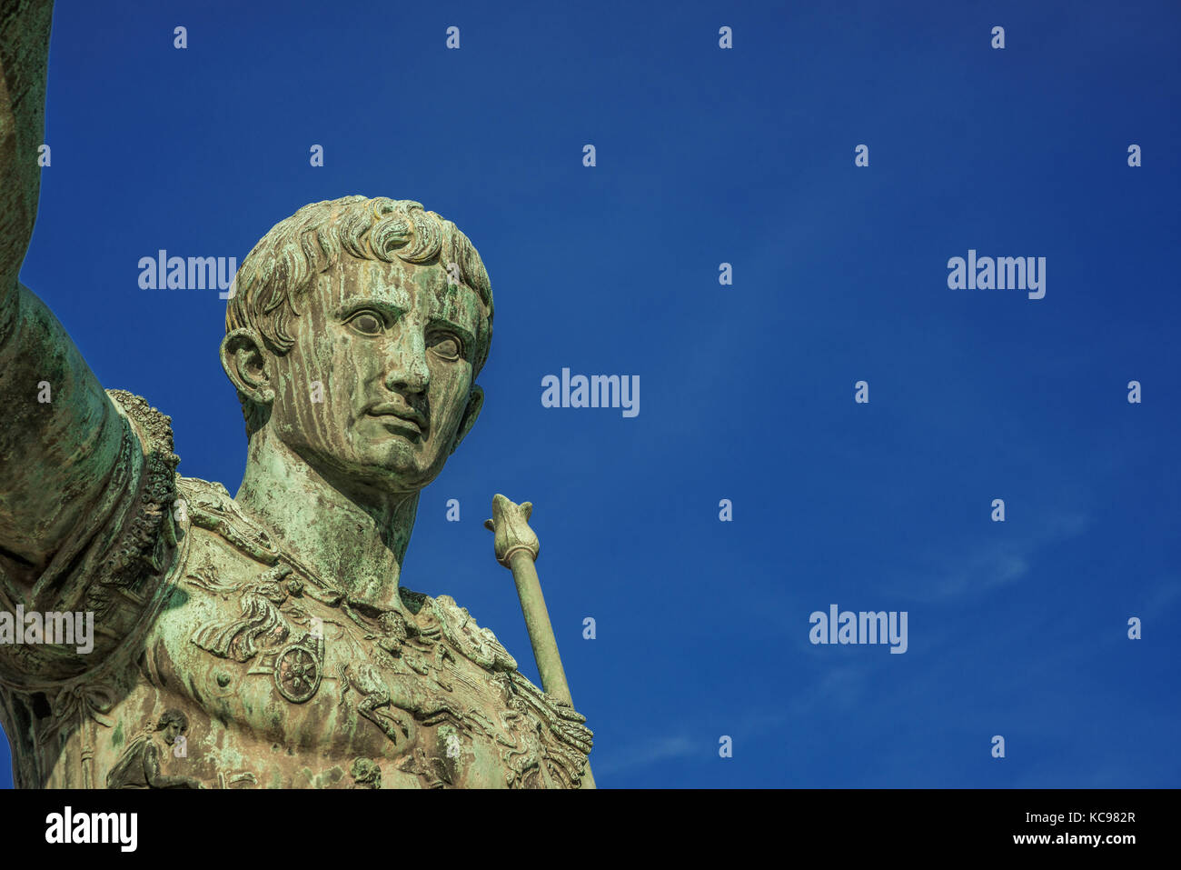 Caesar Augustus, first emperor of Ancient Rome. Old bronze statue in ...