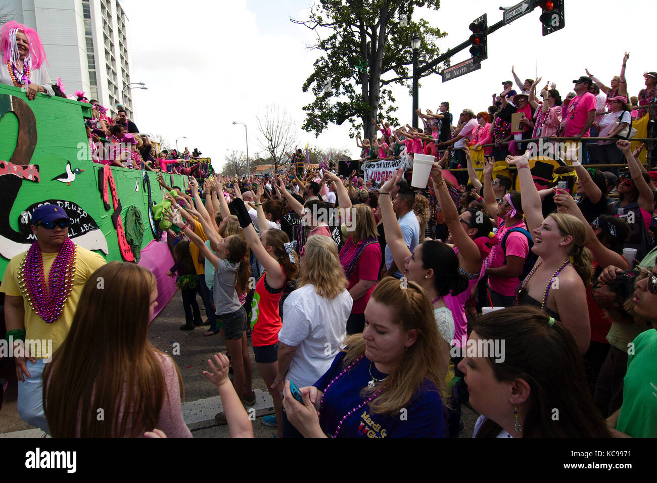 Baton Rouge, Louisiana, USA - 2016: People watch a parade during Mardi ...