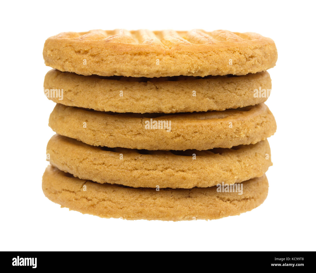 A stack of sugar free shortbread cookies isolated on a white background ...