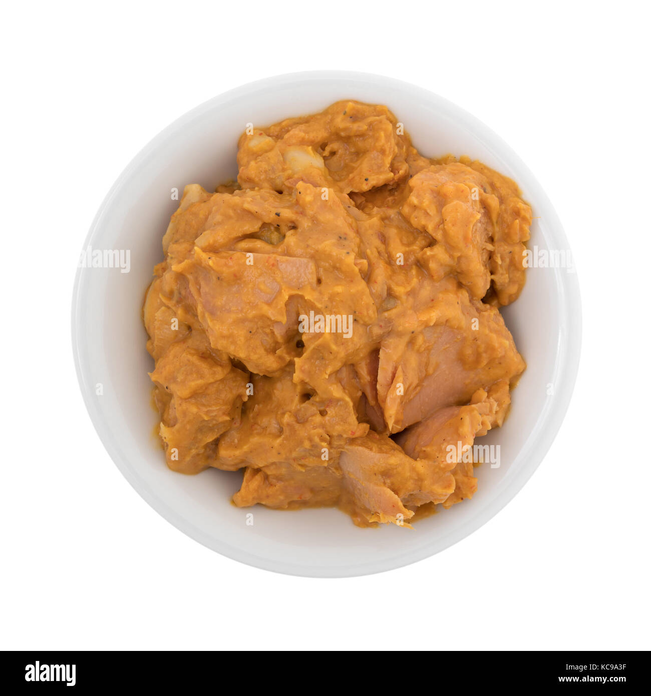 Top view of small bowl of red curry flavored tuna fish isolated on ...