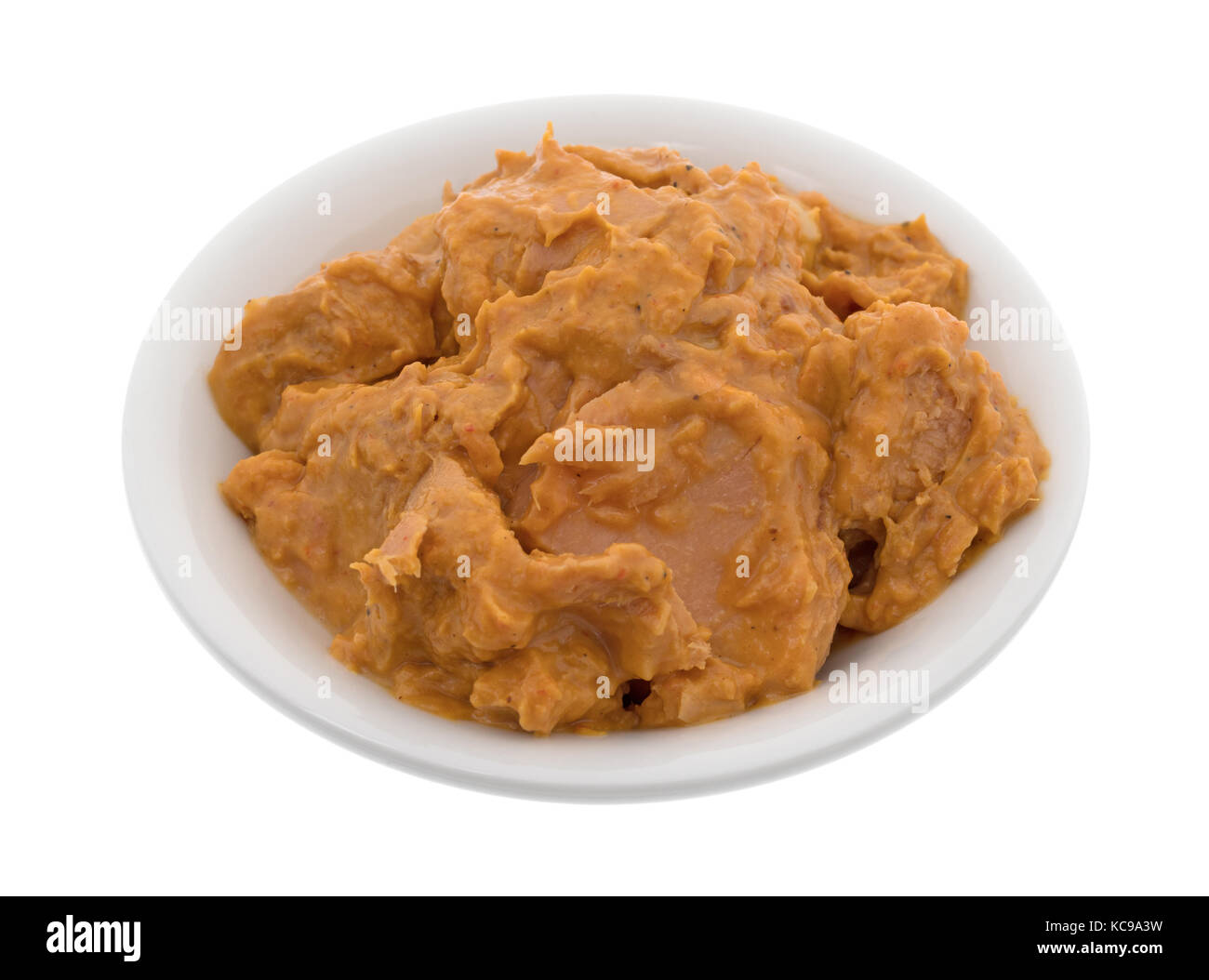 A small bowl of red curry flavored tuna fish isolated on white ...