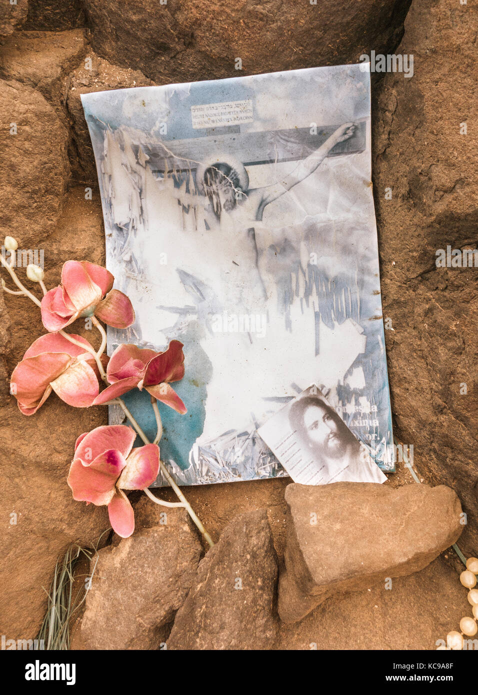 Faded painting of Jesus Christ on beach in Spain Stock Photo - Alamy