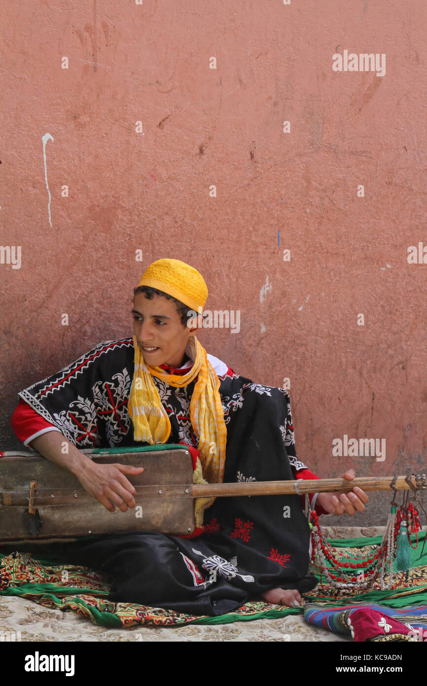 MARRAKECH, MOROCCO, MAY 10, 2013 : Unidentified musician in the streets ...