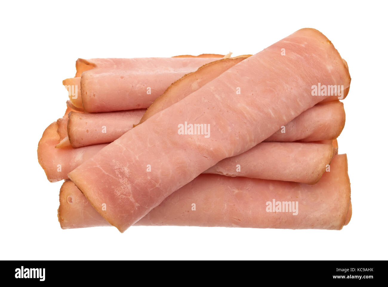 Five folded slices of Virginia ham isolated on a white background Stock ...