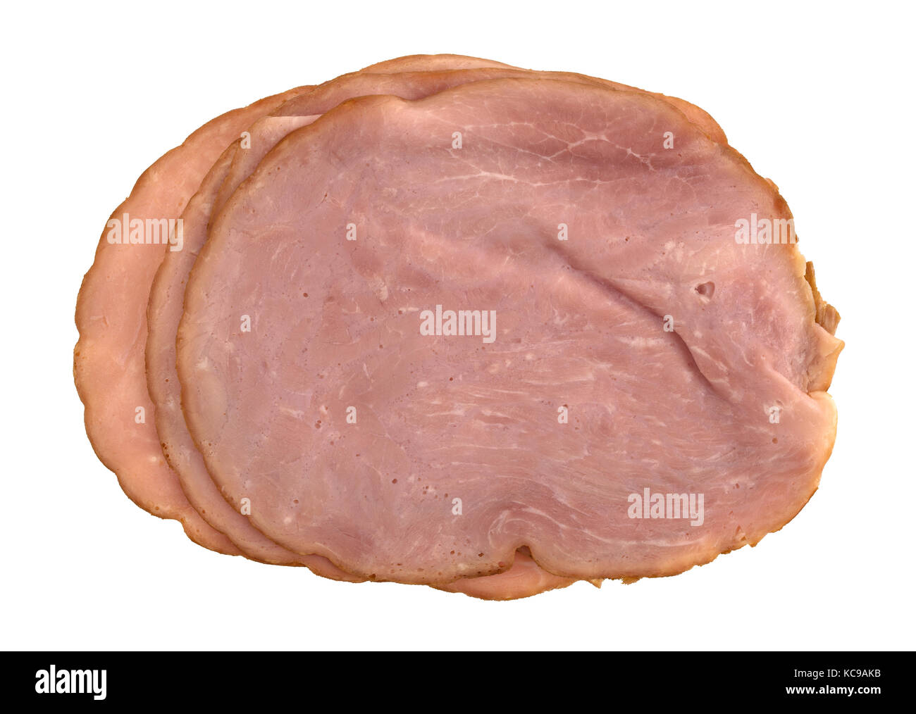 Top view of several slices of Virginia ham isolated on a white ...