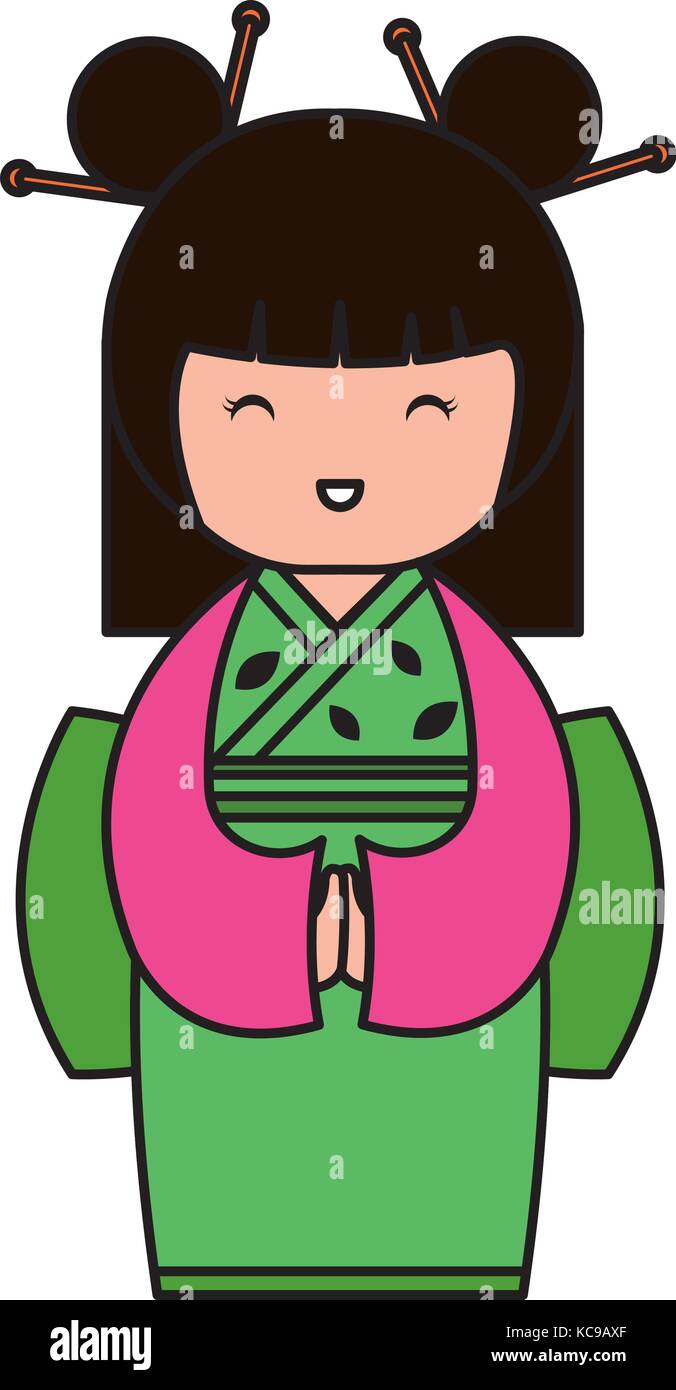 little japanese doll kawaii character vector illustration design Stock ...