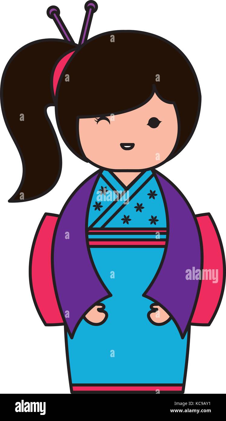 little japanese doll kawaii character vector illustration design Stock ...