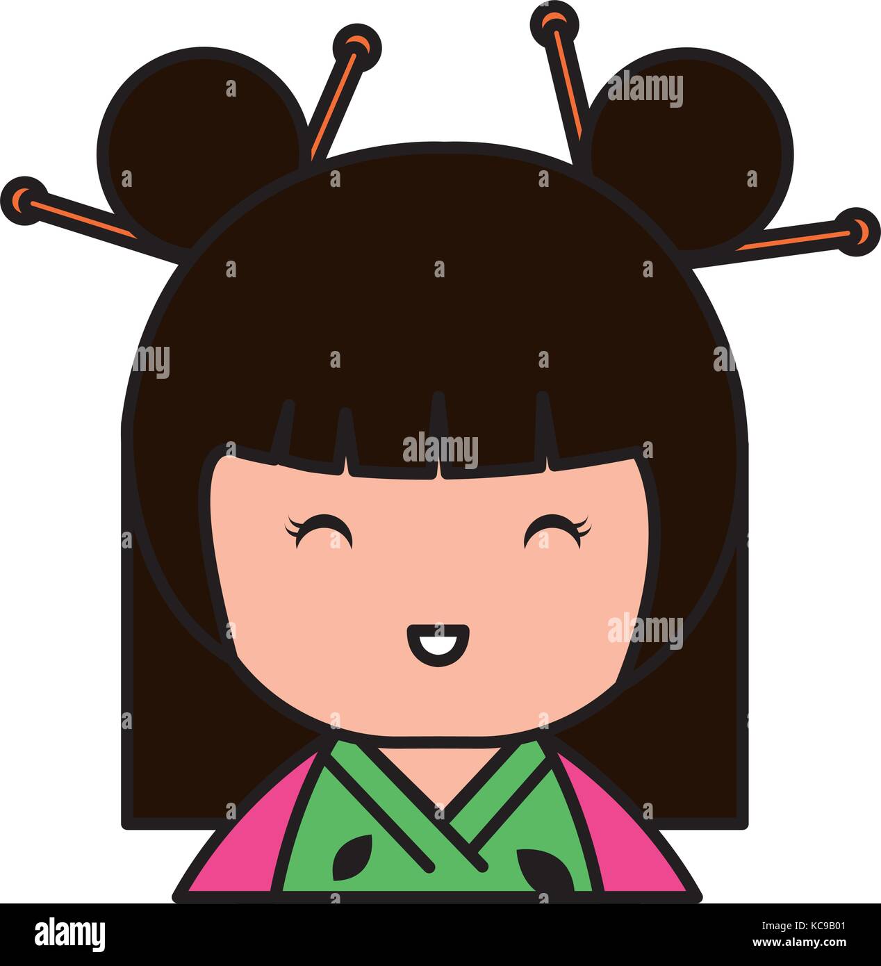 little japanese doll kawaii character vector illustration design Stock ...