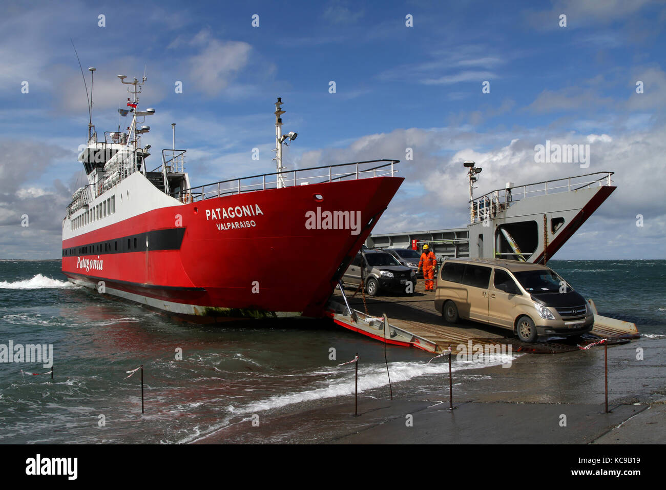 PUNTA DELGADA, CHILE - JANUARY 1, 2014 : The Patagonia ferry, in Punta ...