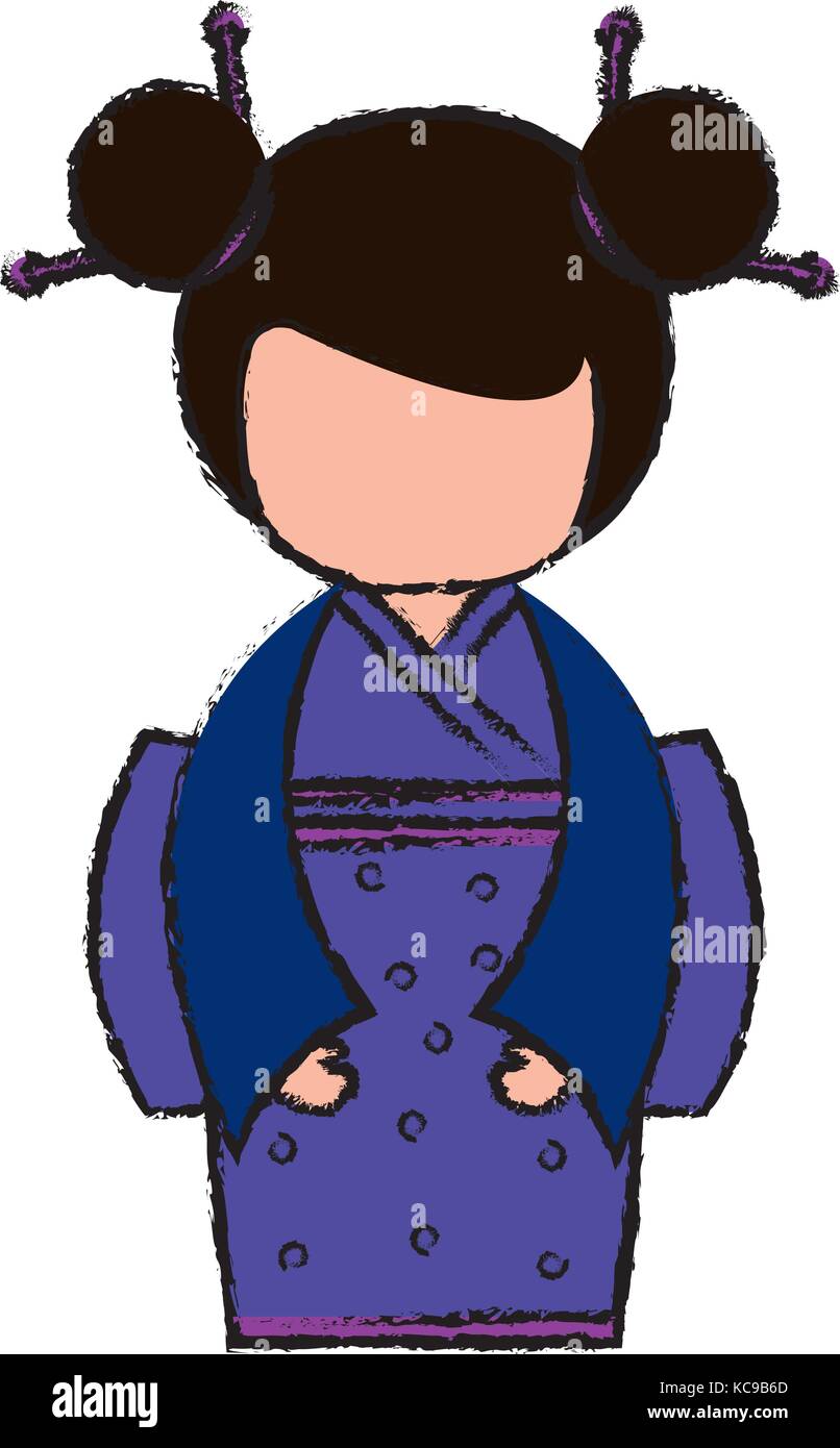 little japanese doll kawaii character vector illustration design Stock ...