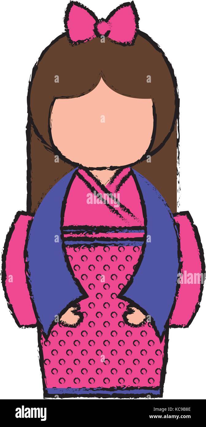 little japanese doll kawaii character vector illustration design Stock ...