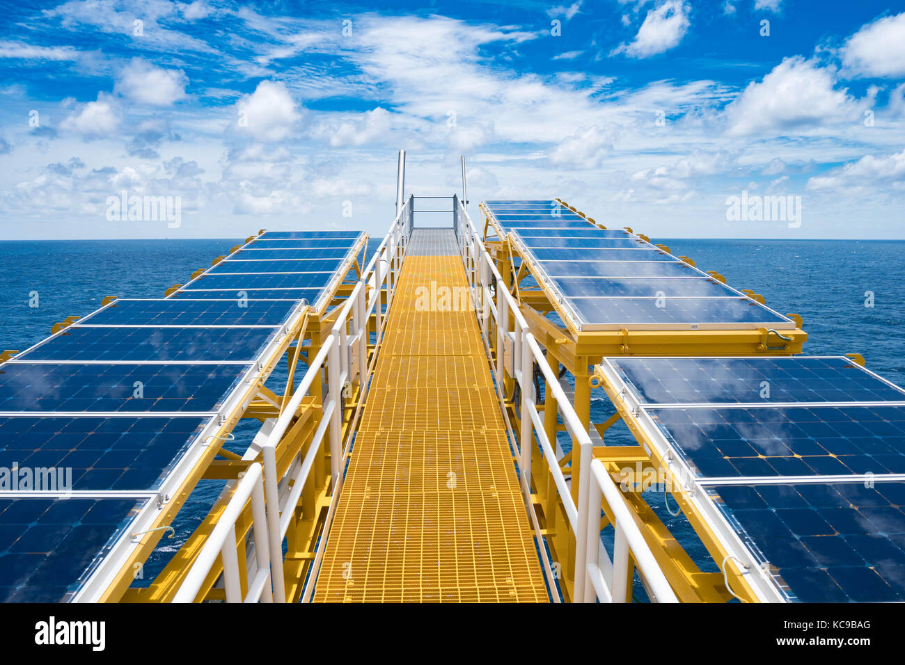 Solar cells at flare bridge at oil and gas wellhead remote platform for ...