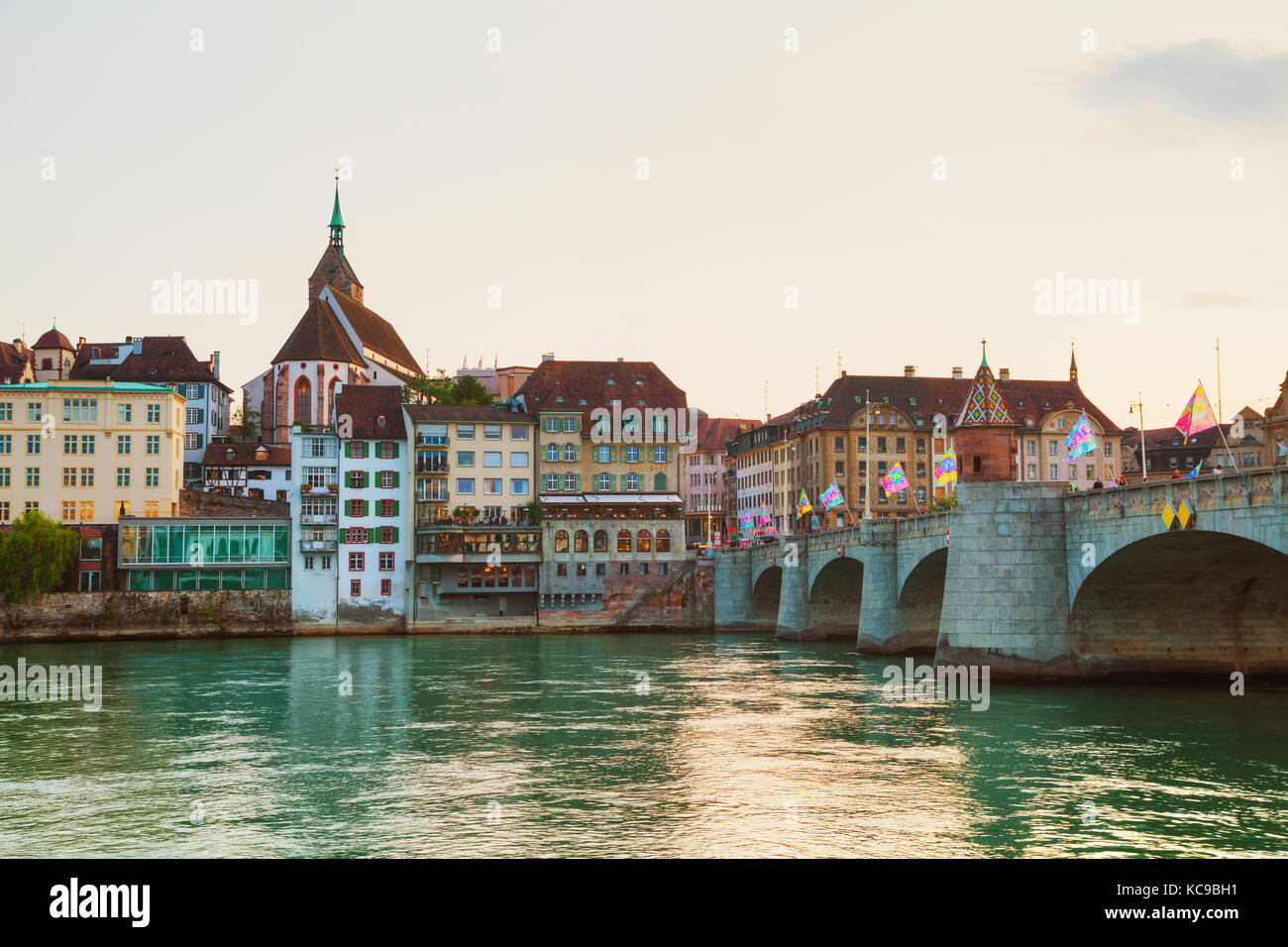 BASEL - AUGUST 25: Basel cityscape at night time on August 25, 2017 in ...