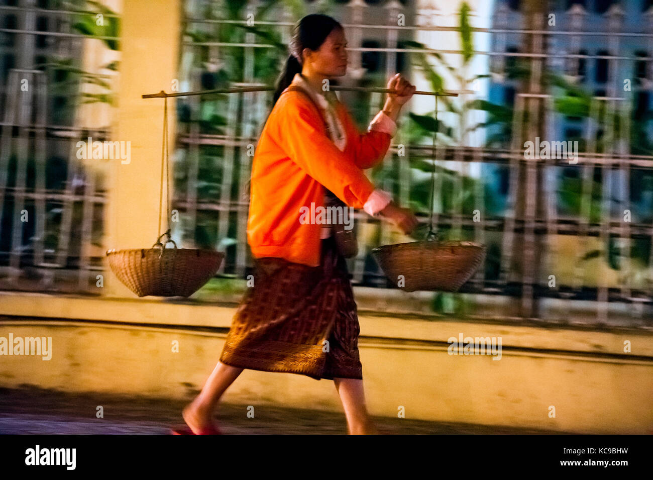 Laos. Luang Prabang, World heritage of UNESCO since 1995. Young woman ...