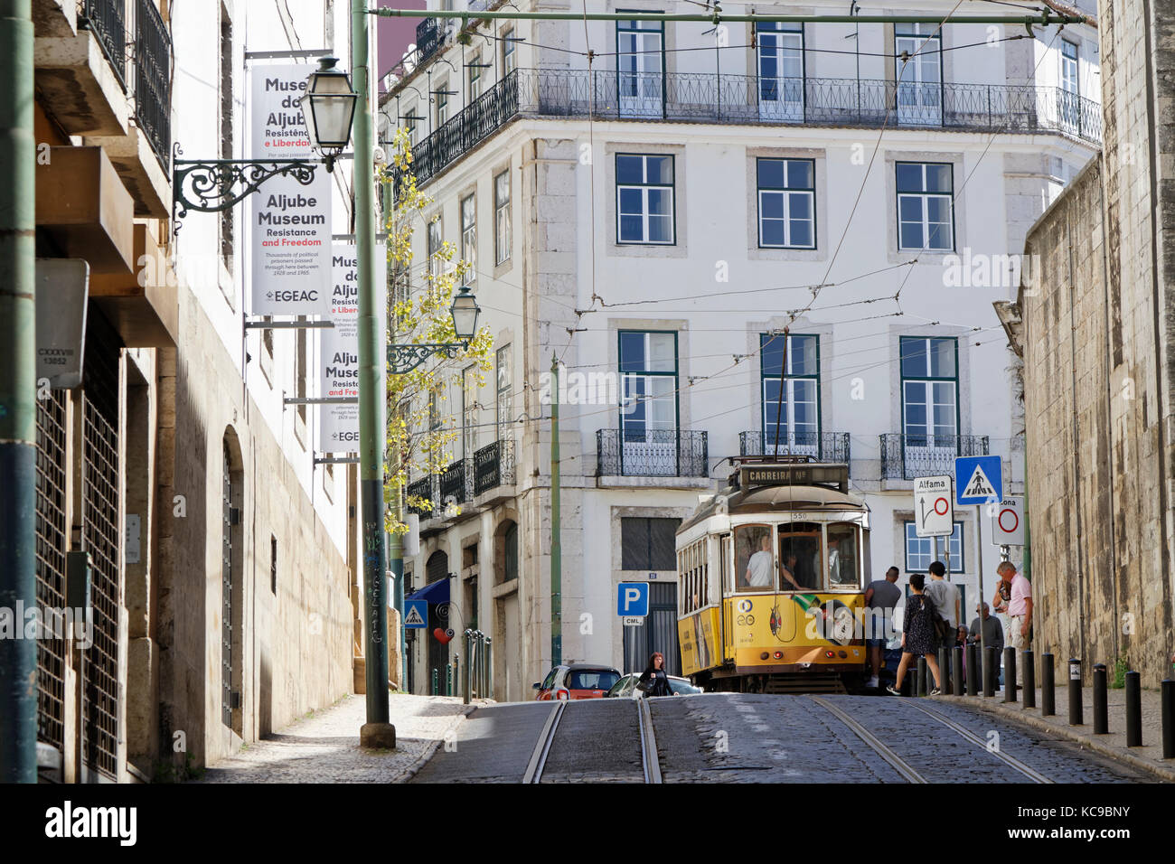 LISBON, Portugal, April 5, 2017 : Tramway in Lisbon city center. The ...