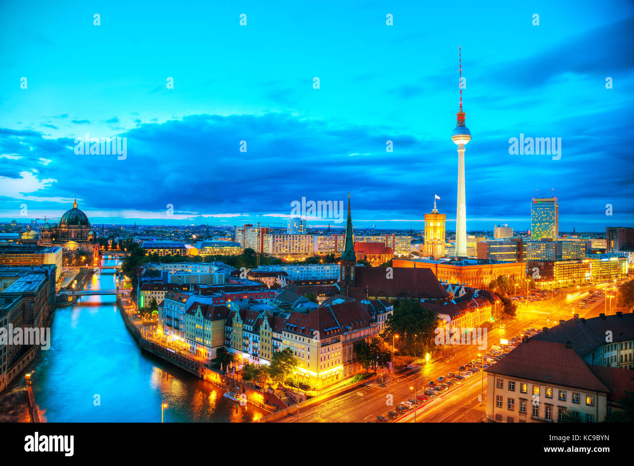 Aerial overview of Berlin, Germany at the sunset Stock Photo - Alamy