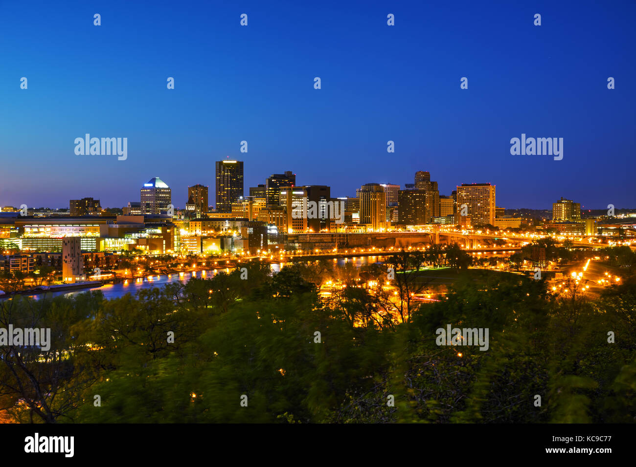 Overview of downtown St. Paul, MN at night Stock Photo - Alamy