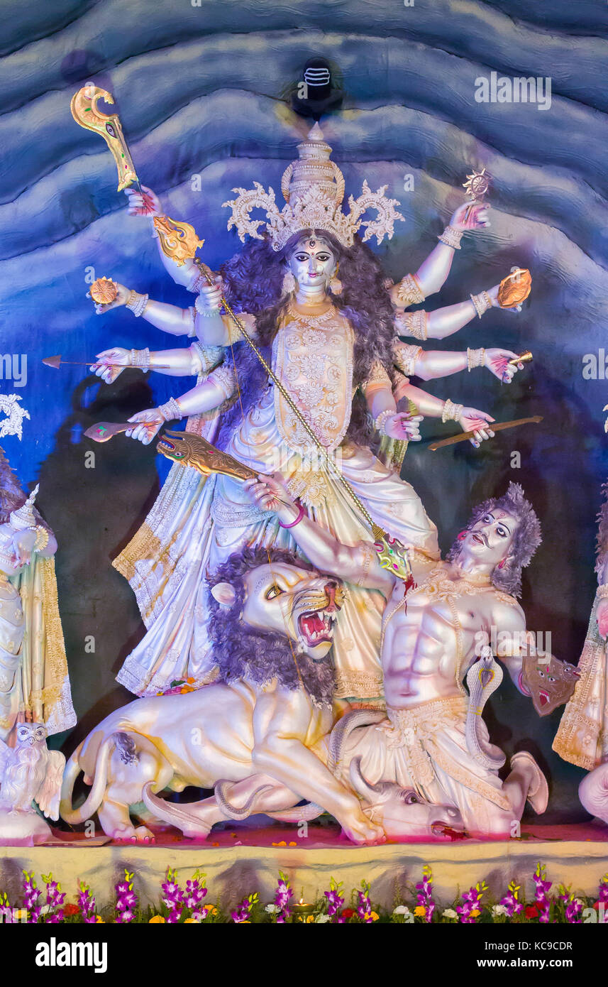 Durga Goddess Image In Vertical Frame At Different Location Stock Photo ...