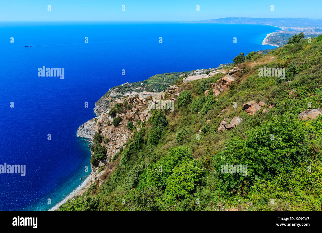 Summer picturesque Tyrrhenian sea Calabrian rocky coast view from Monte ...