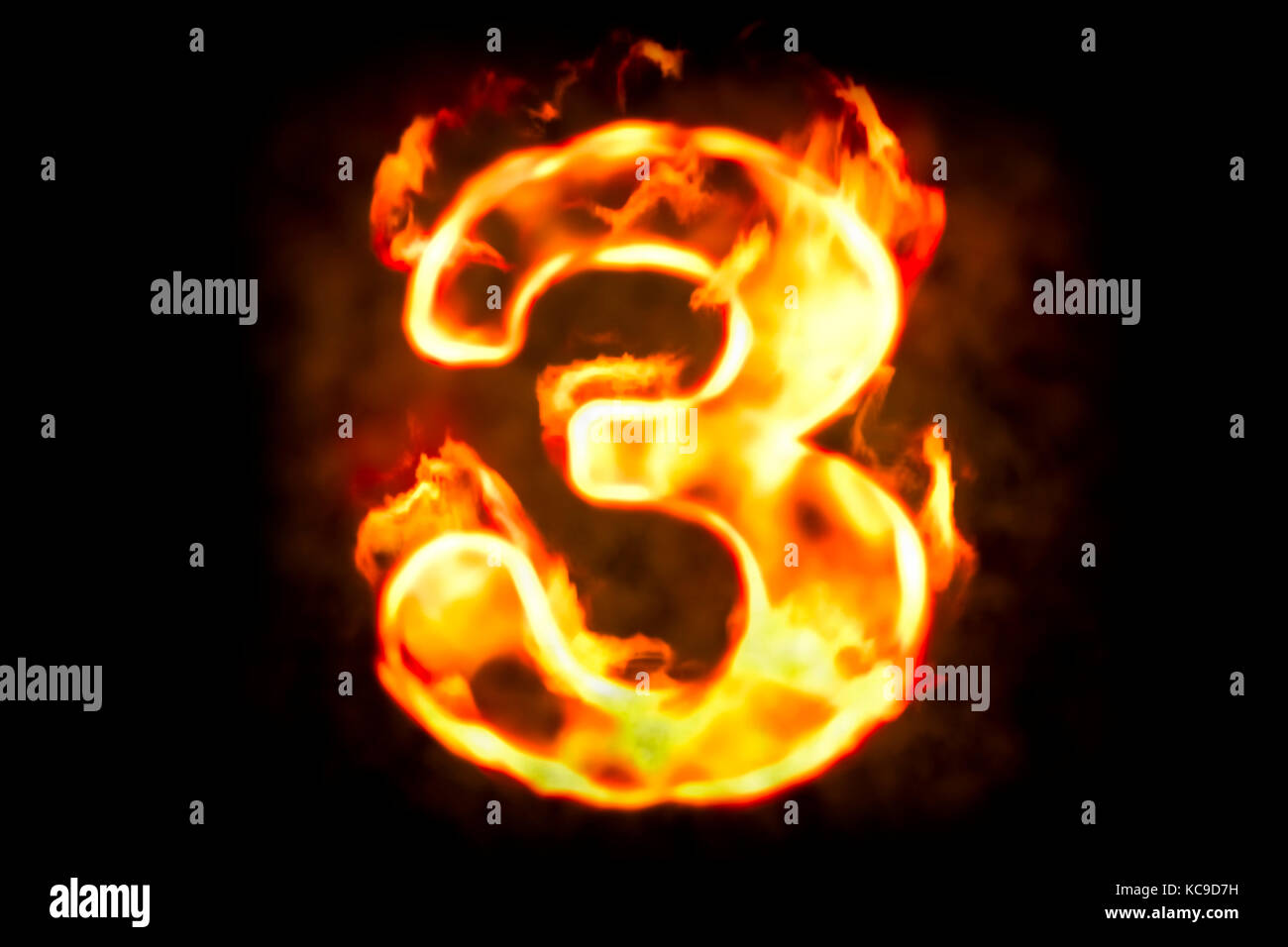 Fire number 3 of burning flame light, 3D rendering Stock Photo - Alamy