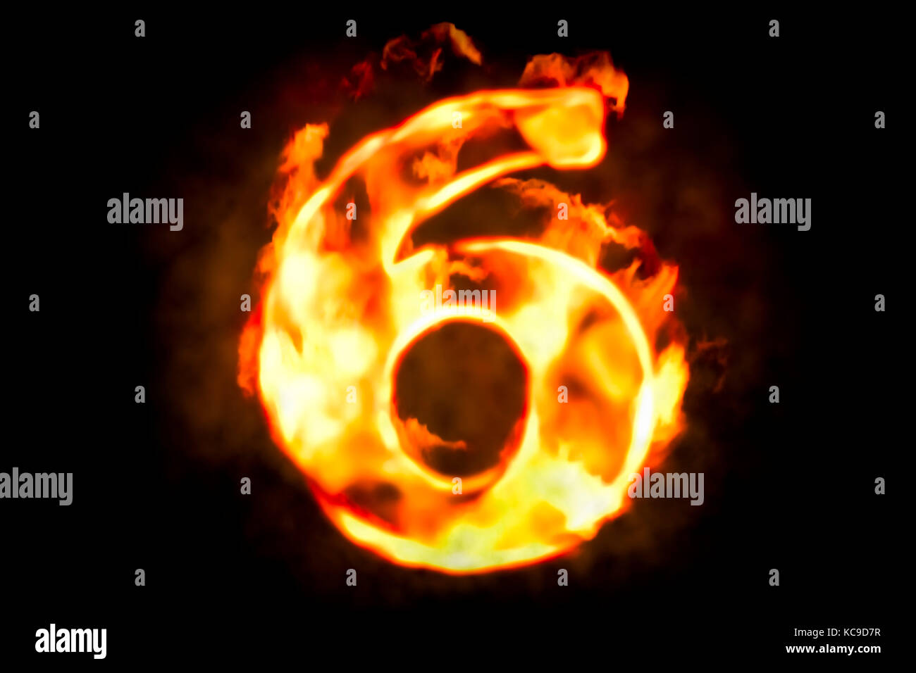 Fire number 6 of burning flame light, 3D rendering Stock Photo - Alamy