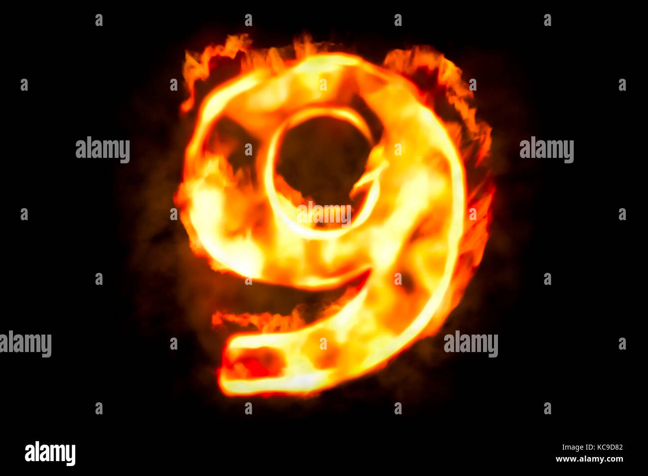 Fire number 9 of burning flame light, 3D rendering Stock Photo - Alamy