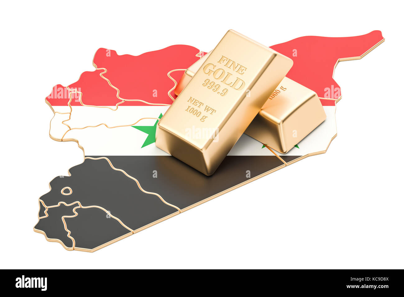Golden reserves of Syria concept, 3D rendering isolated on white ...