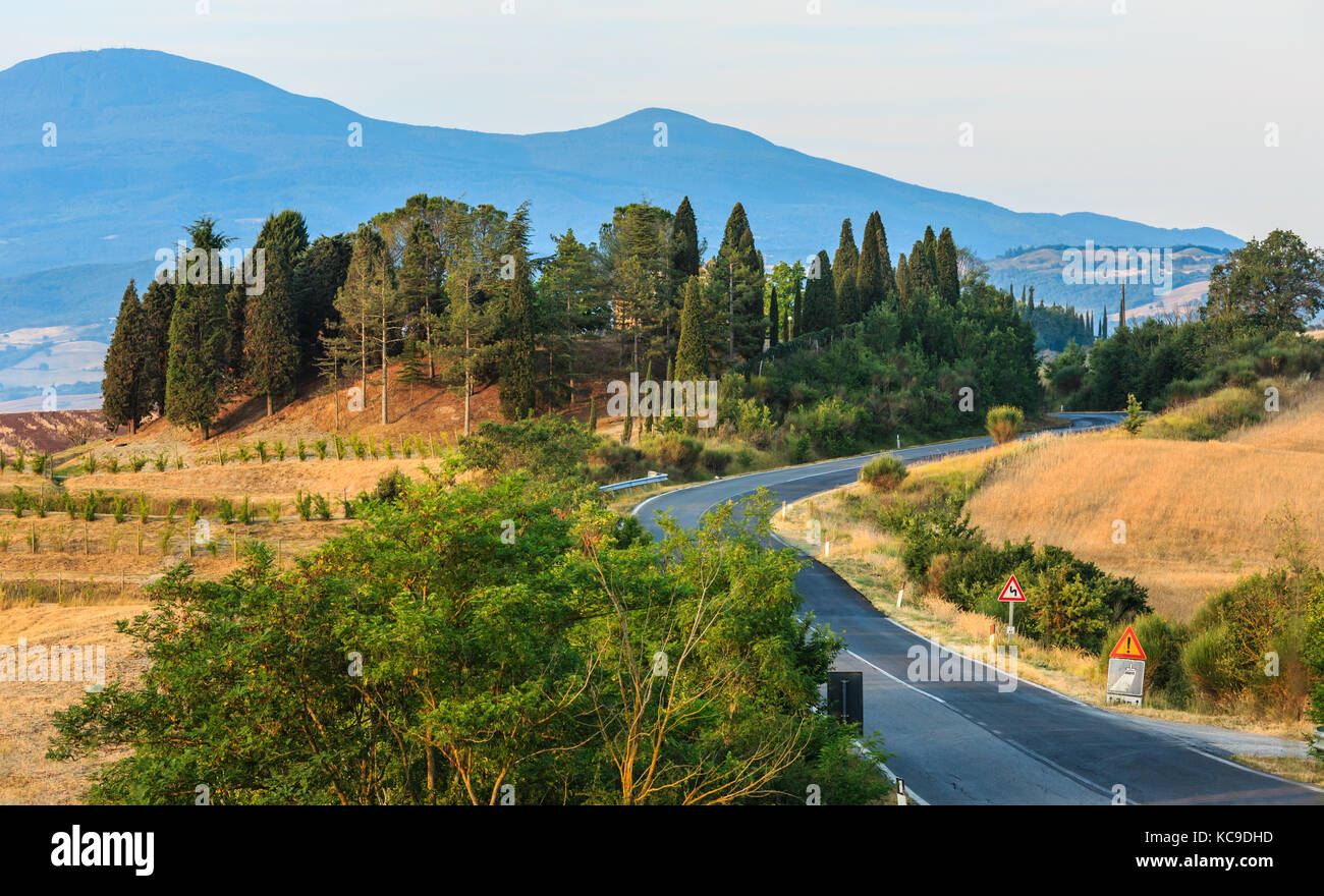 Beautiful landscape of Tuscany summer morning sunrise countryside in ...