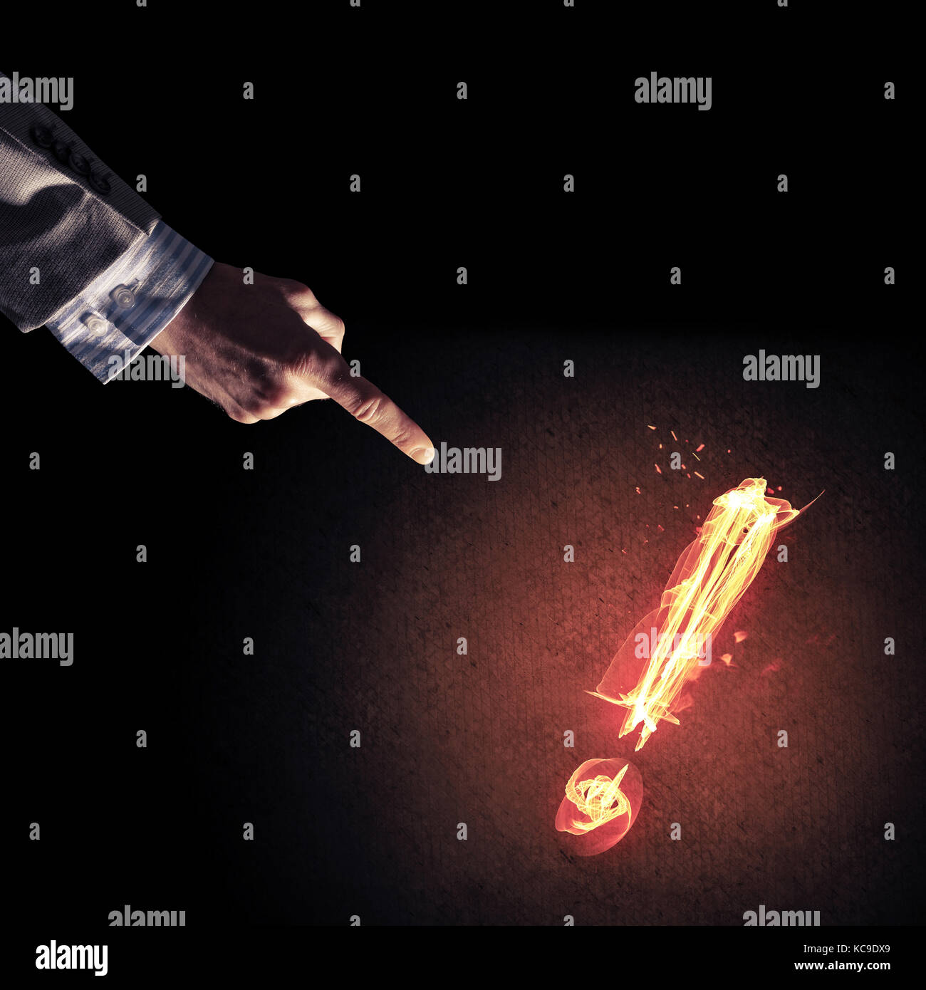 Concept of attention or punctuation with burning exclamation mar Stock ...