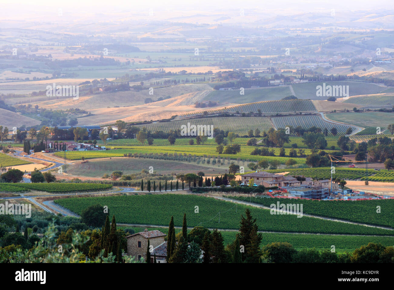 Beautiful landscape of Tuscany summer morning sunrise countryside in ...
