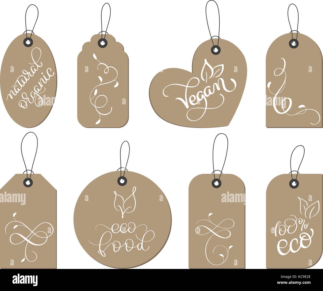 collection set of kraft paper healthy vegan, organic food tags label ...