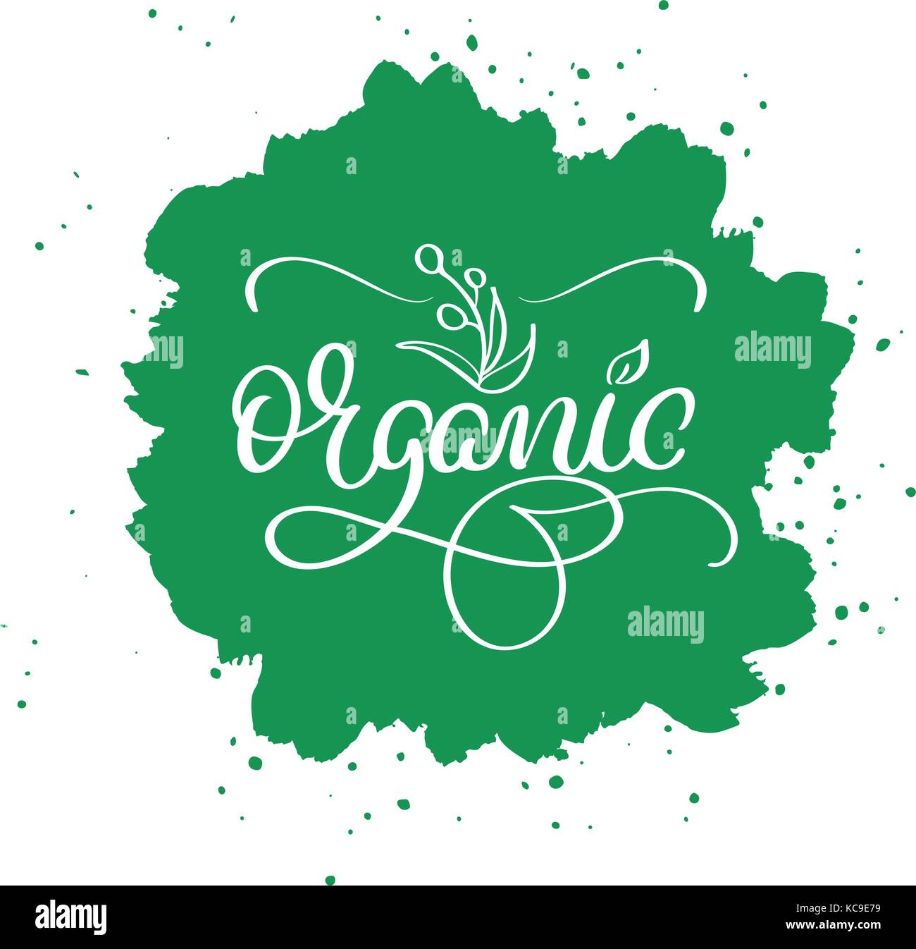 Organic word on green abstract background. Hand drawn Calligraphy ...