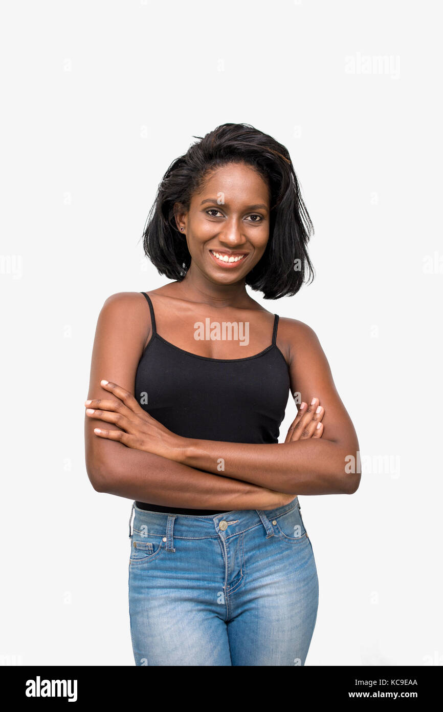 woman with arms crossed front view Stock Photo - Alamy