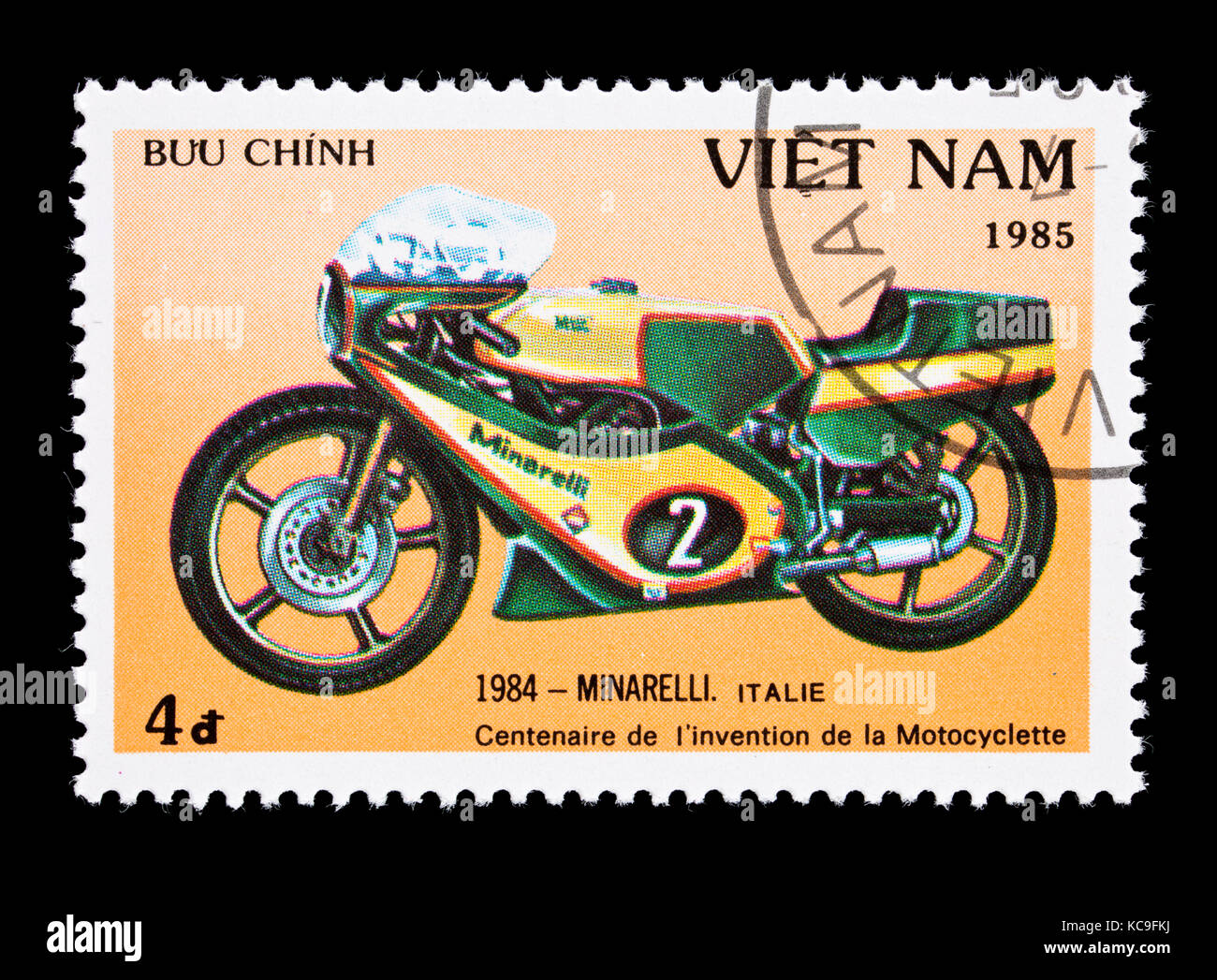 Postage stamp from Vietnam depicting a 1984 Minarelli motorcycle from ...