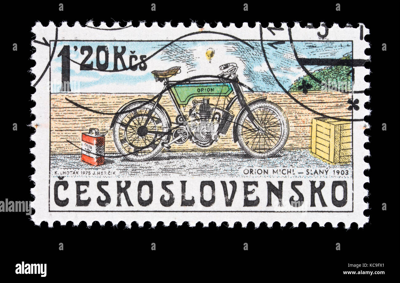 Postage stamp from Czechoslovakia depicting an ORION motorcycle from ...