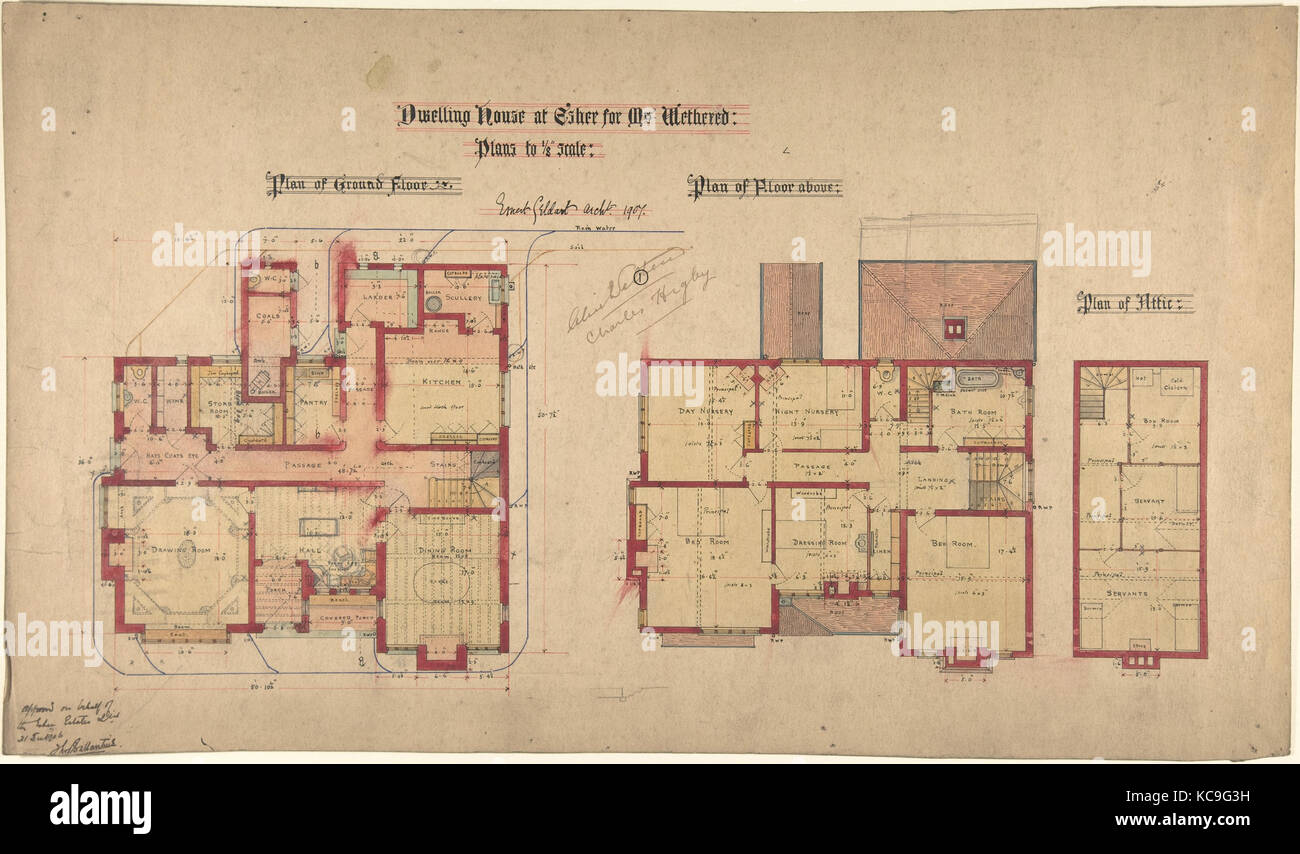 Dwelling house at Esher for Mrs. Wethered: Two plans, Ernest Geldart ...