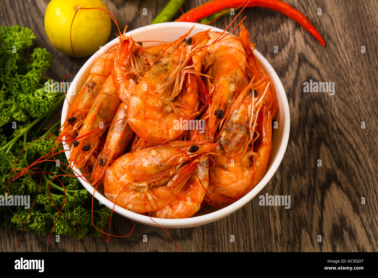 Boiled prawns in the bowl - ready for eat Stock Photo - Alamy