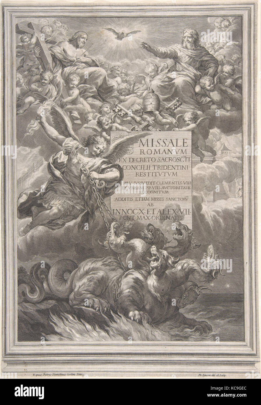 The holy trinity with Saint Michael vanquishing a six-headed dragon ...