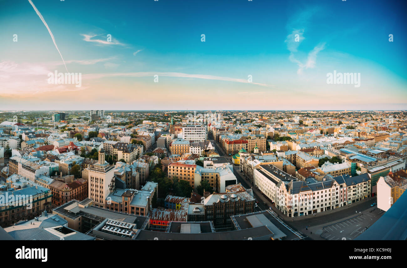 Riga, Latvia. Riga Panoramic Cityscape. Top Aerial View Of Baznicas ...