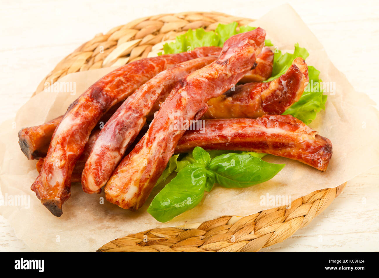 Smoked pork ribs snack Stock Photo - Alamy