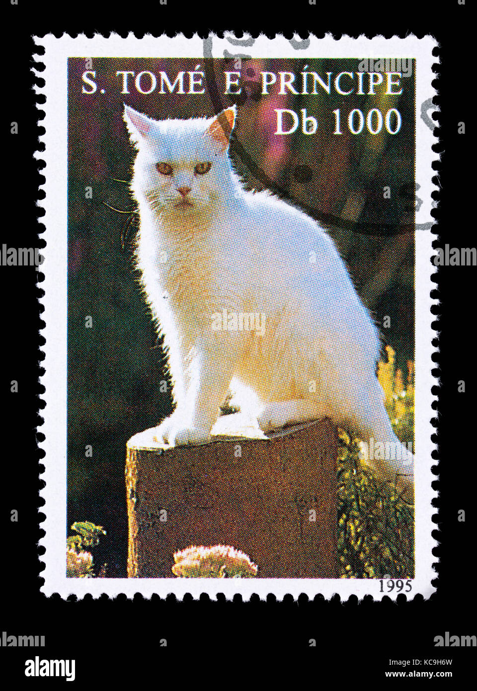 Postage stamp from St. Thomas and Prince Islands depicting a cat.on a ...