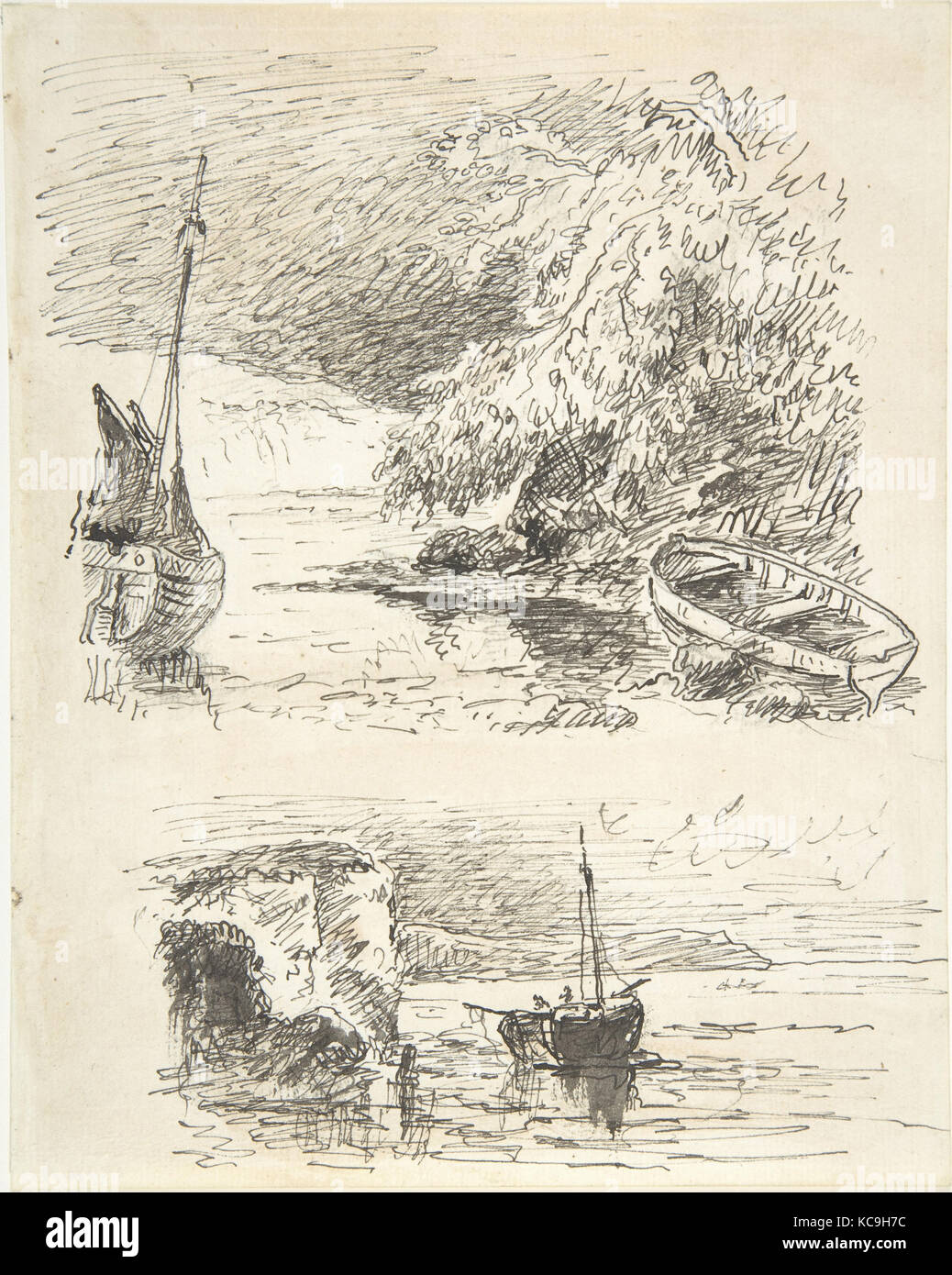 Two Sketches of Boats, Anonymous, British, 19th century, 19th century ...