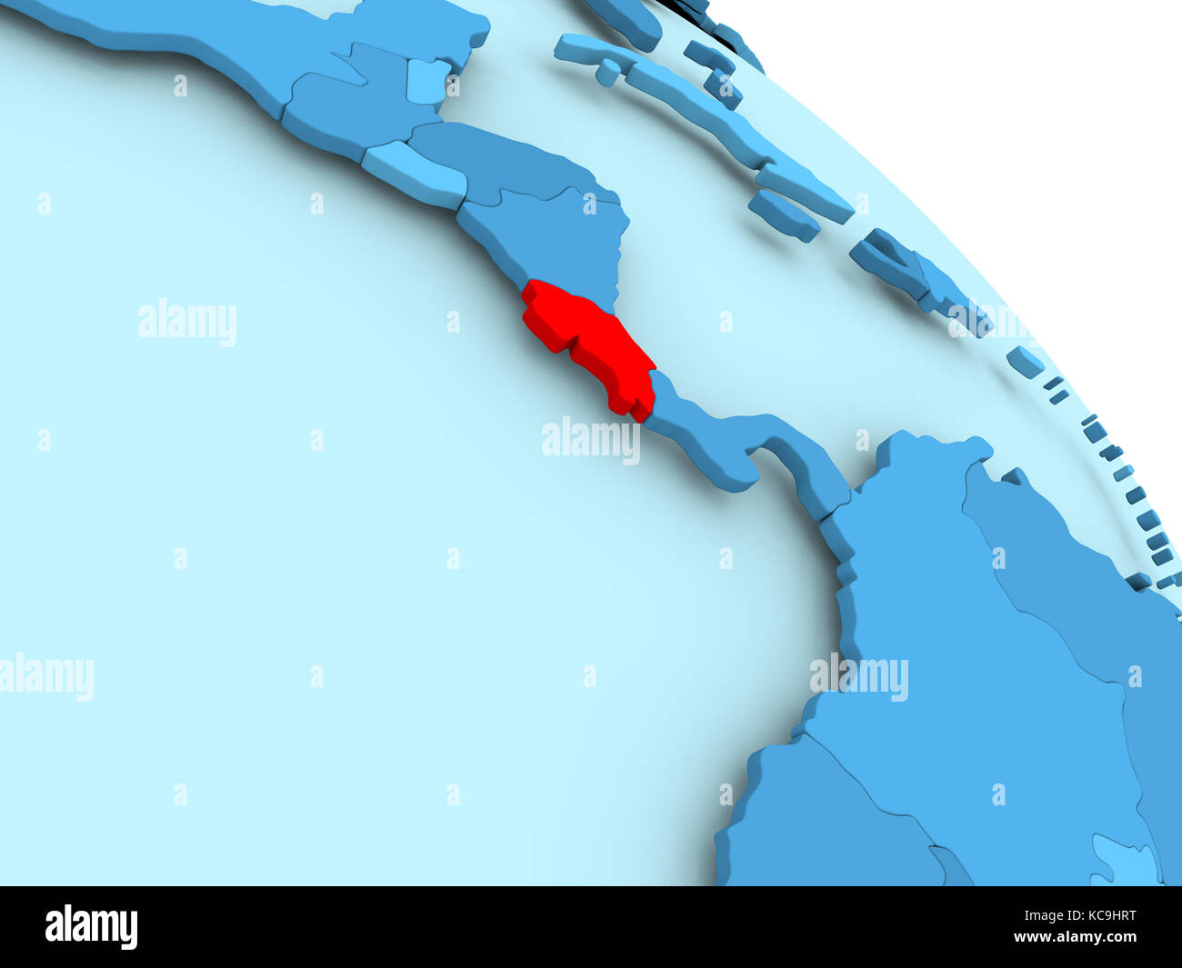 Costa Rica highlighted on blue 3D model of political globe. 3D ...