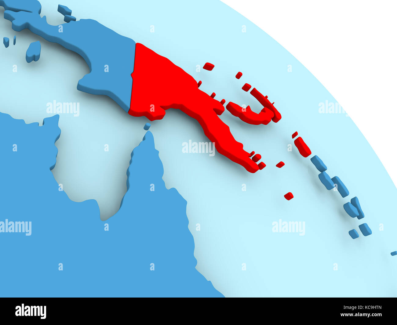 Papua New Guinea highlighted on blue 3D model of political globe. 3D ...