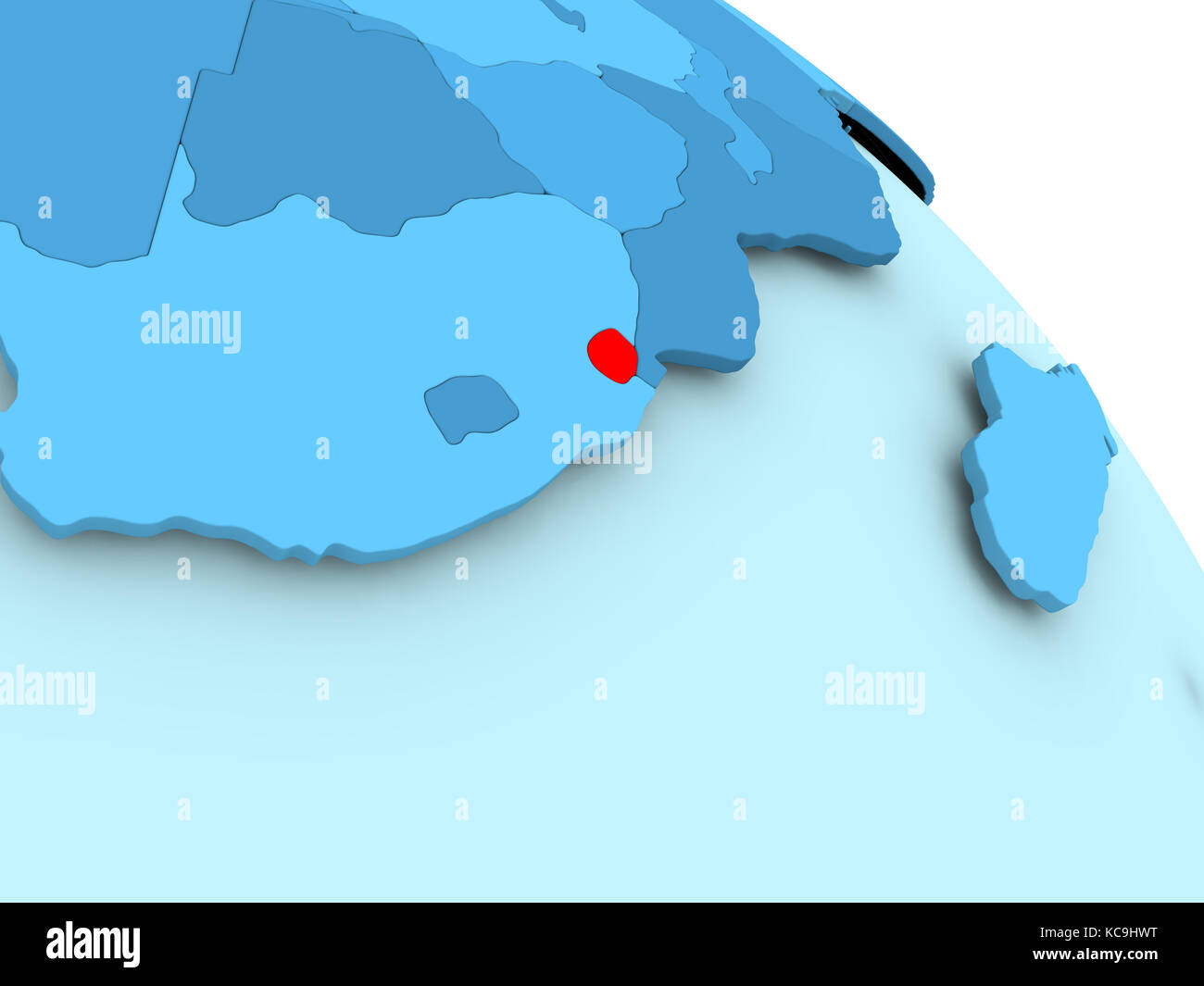 Swaziland highlighted on blue 3D model of political globe. 3D ...