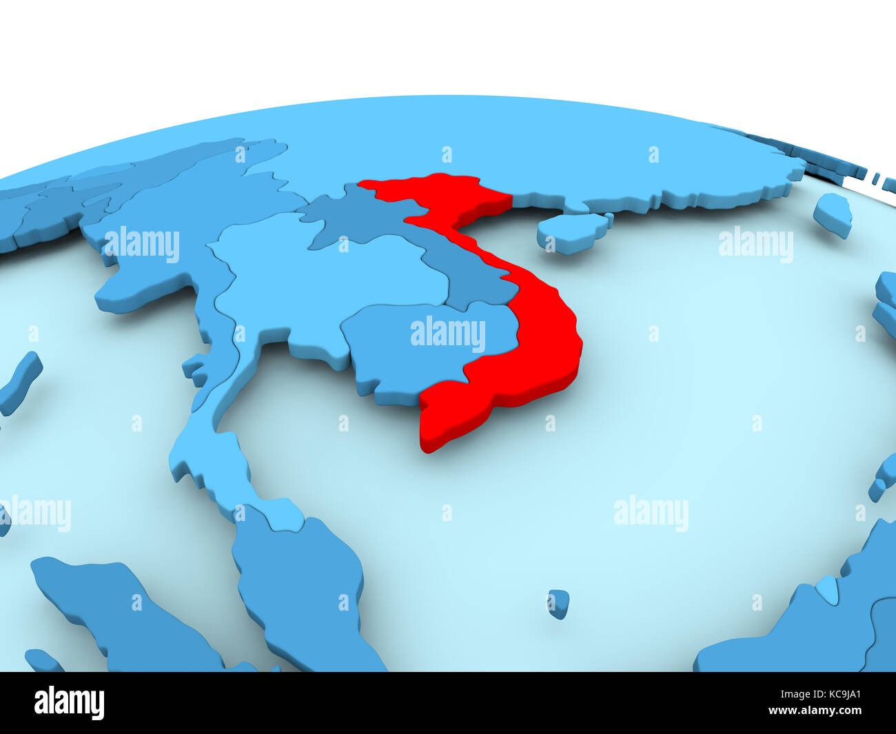 Map of Vietnam in red on blue political globe. 3D illustration Stock ...
