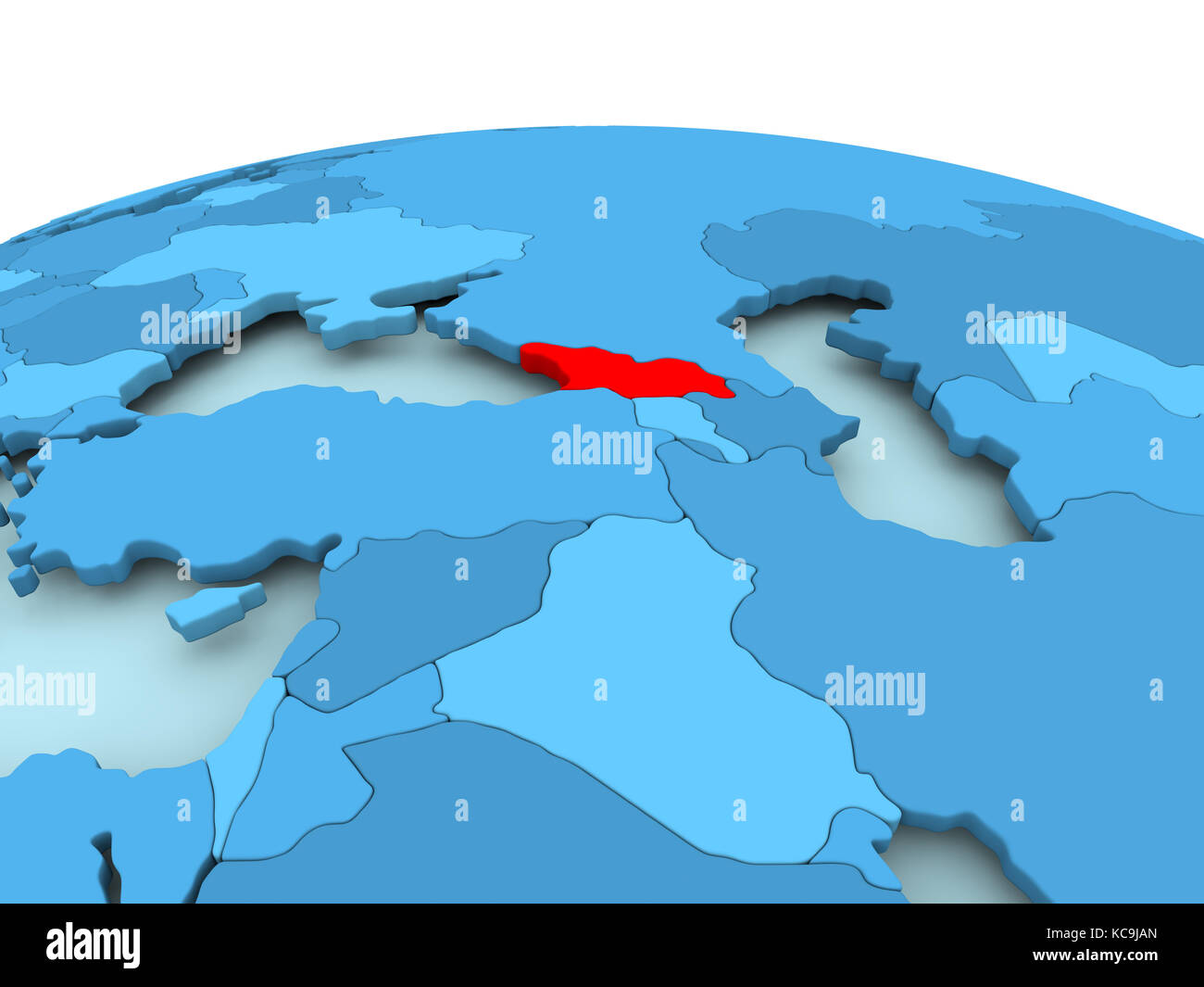 Map of Georgia in red on blue political globe. 3D illustration Stock ...