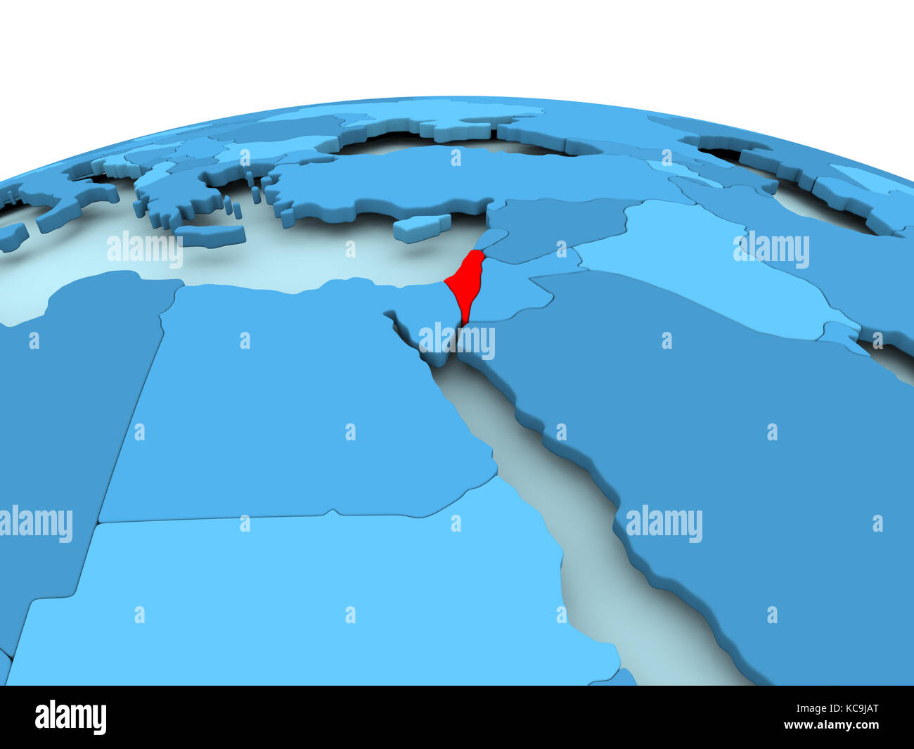 Map of Israel in red on blue political globe. 3D illustration Stock ...