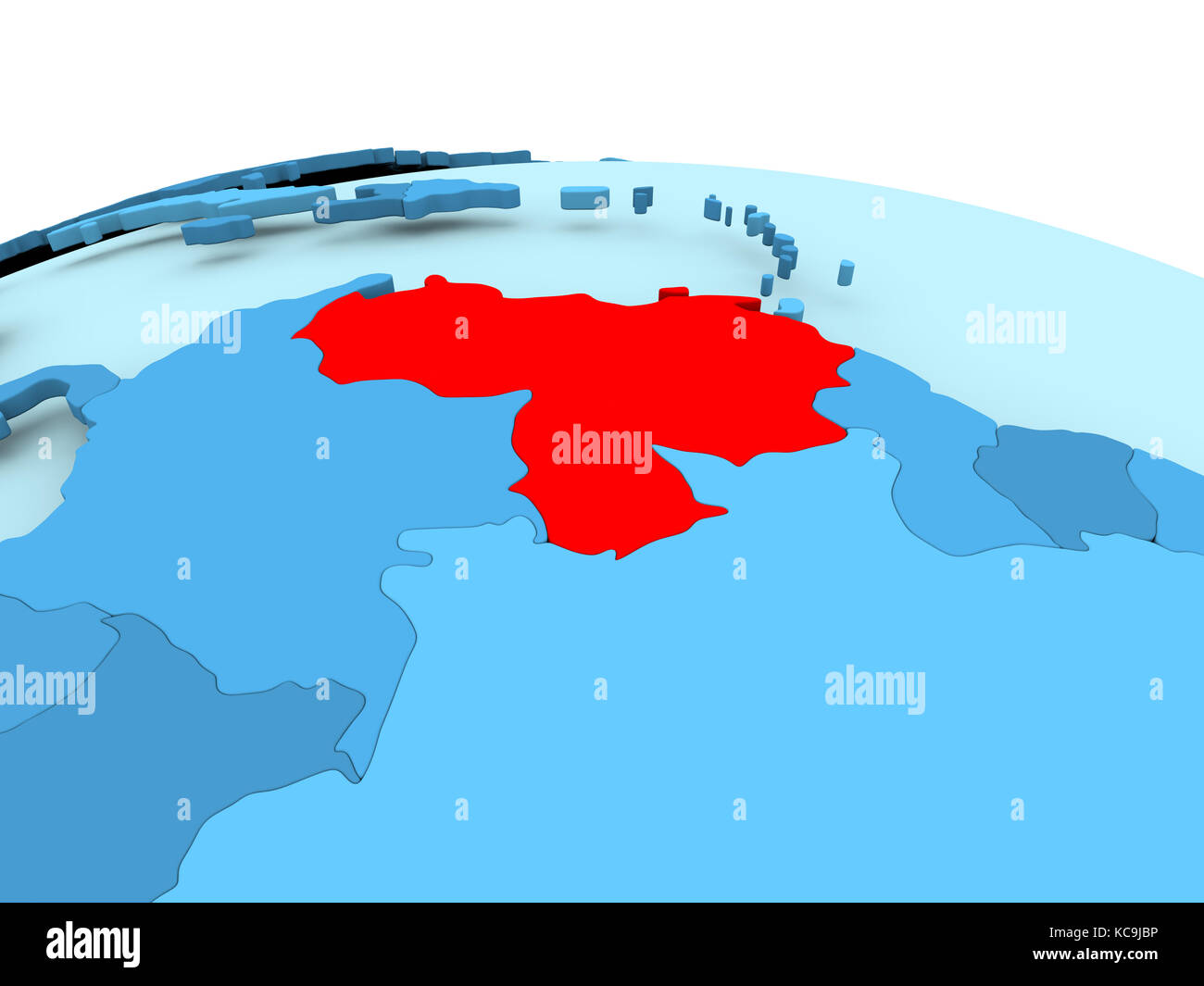 Map of Venezuela in red on blue political globe. 3D illustration Stock ...
